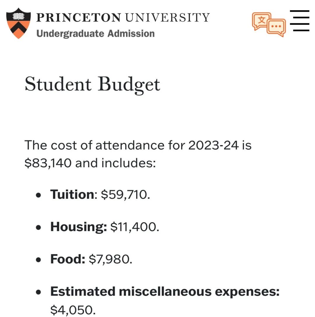 普林斯顿大学2023-2024学年学费标准_SAT_新东方在线